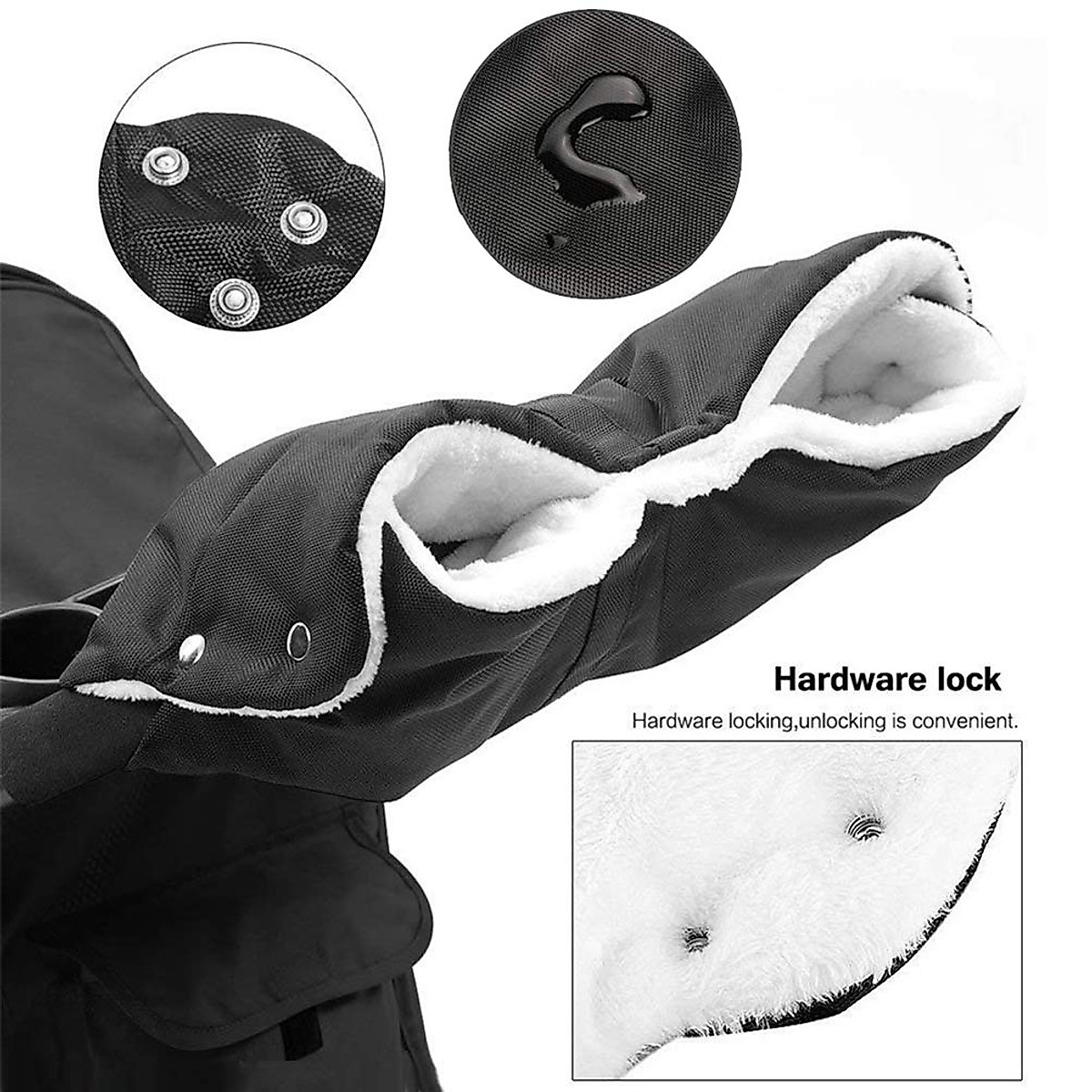 Stroller Gloves for Winter Waterproof, Extra Thick Fleece Stroller Hand Muff, Anti-Freeze Pram Accessories Baby Stroller Hand Gloves Hand Warmer (Black)