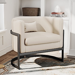 Apeaka Faux Leather Accent Chair Modern Barrel Chair Upholstered Armchair for Living Room Bedroom Single Sofa Chair Club Chairs Beige