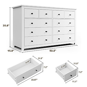 EnHomee White Dresser, Dresser for Bedroom with 10 Wood Drawers Dressers & Chests of Drawers with Smooth Metal Rail, Wide Storage Dressers Organizer for Hallway, Bedroom, 52.2W*15.8" D*35.8" H