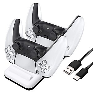 Mini PS5 Controller Charger, LiNKFOR Charging Dock Station for PS5, Fast Dual Charger Accessories for PlayStation 5 DualSense Controller with USB Cable, White