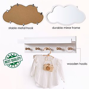 COMAX Nursery Floating Book Shelves with Wall Mirror, Wall Bookshelf for Kids Room Bedroom, Hanging Nursery Book Shelves Wall Mounted Bookshelves, Hanging Baby Book Shelf Nursery Shelves White