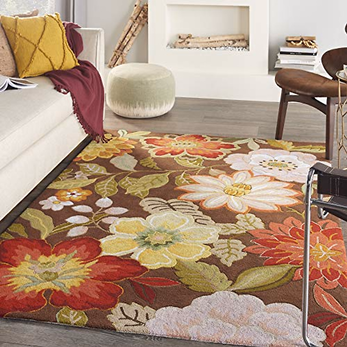 Nourison Fantasy Chocolate 5' x 7'6" Area-Rug, Modern, Floral, Bed Room, Living Room, Dining Room, Kitchen, Easy washing, Non Shedding, (5' x 8')