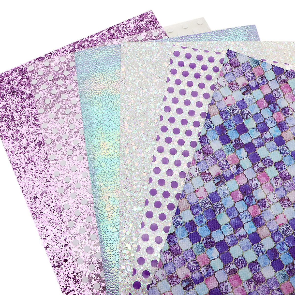 David Angie Glitter Transparent Printed Assorted Faux Leather Sheet 6 Pcs 8" x 13" (20 cm x 34 cm) Purple Theme Synthetic Leather Fabric for DIY Projects Sewing Craft (Assorted Leather)