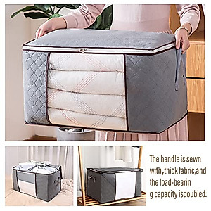 6 Packs Clothes Storage Bags - Foldable Large Capacity Organizer with Reinforced Handle Sturdy Zipper Large Clear Window (Gray)