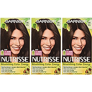 Garnier Nutrisse Nourishing Hair Color Creme, 30 Darkest Brown (Sweet Cola), 3 Count (Packaging May Vary)