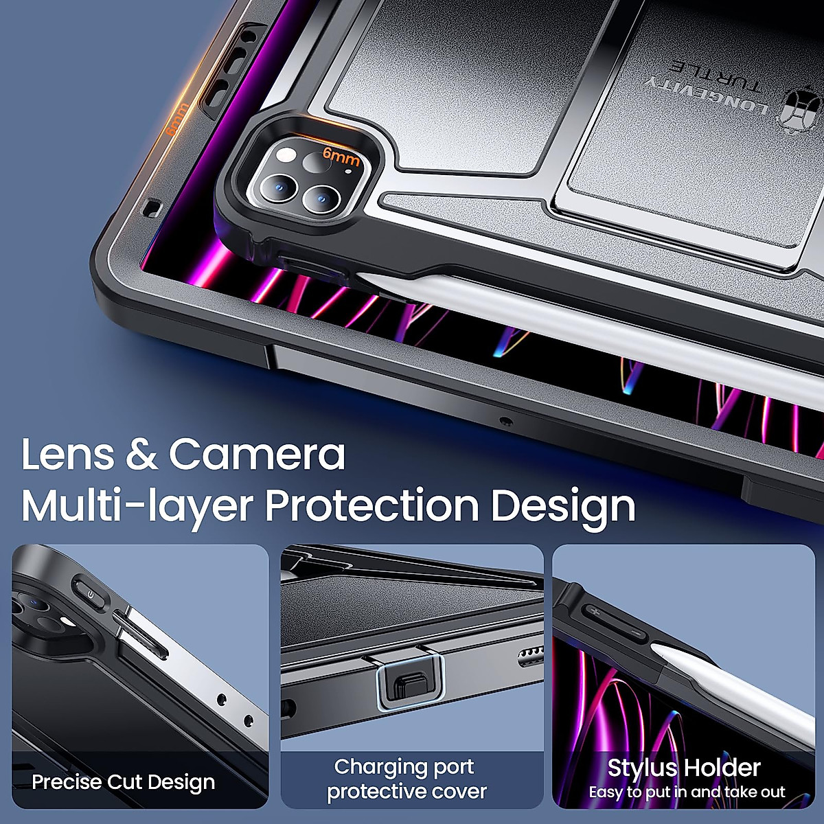 ZtotopCases for iPad Pro 12.9 Case 6th/5th/4th Generation 2022/2021/2020, Full Body Protective Rugged Cover with [Pencil Holder + Screen Protector] for iPad Pro 12.9 Inch 6th/5th/4th Gen, Gray