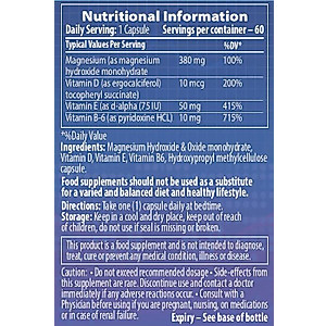 High Absorption Magnesium for Leg Cramps,tensed Muscles, Supports Muscles Function with Vitamins B6, D, E, 380mg Magnesium, 60 Servings