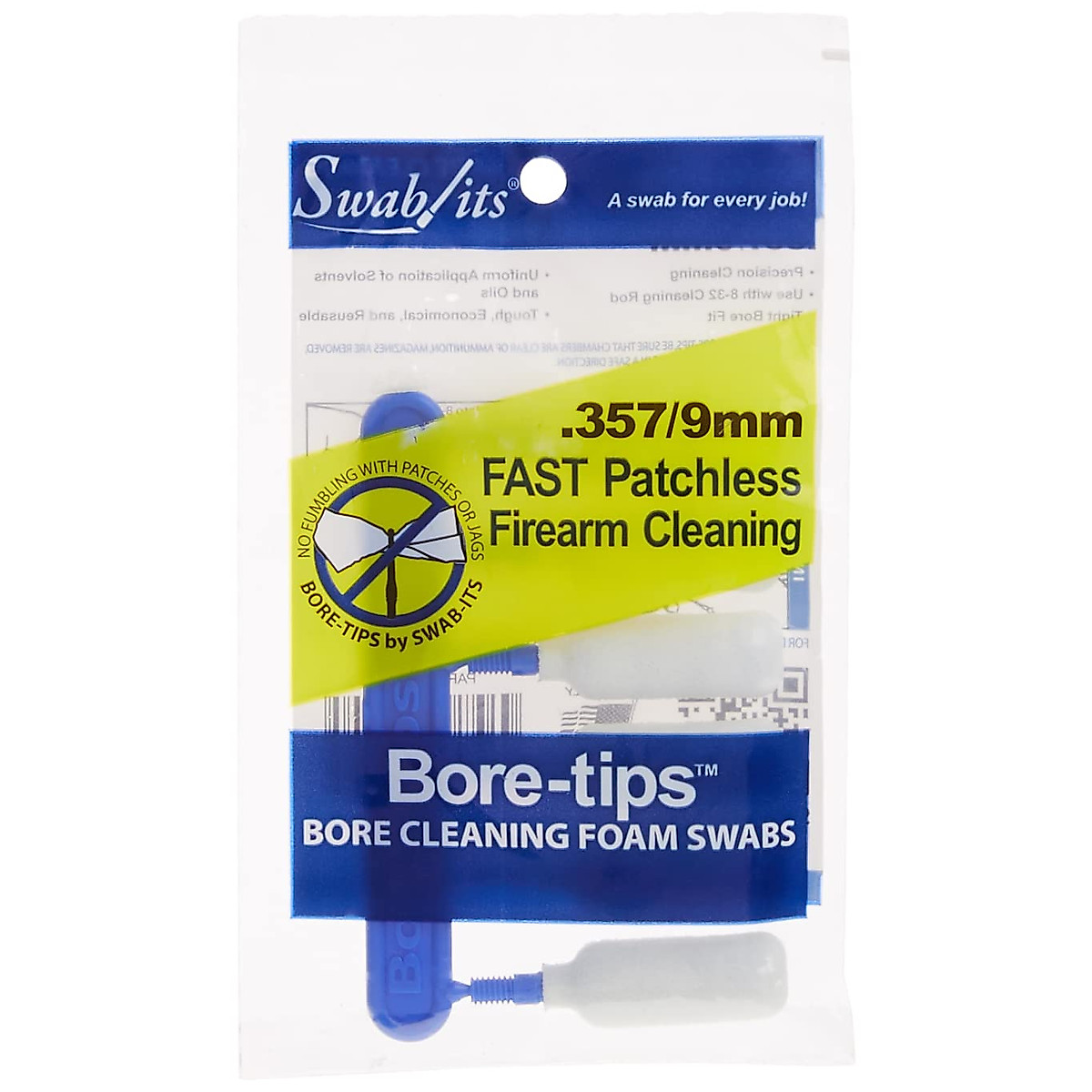 .357cal/.38cal/.380cal/9mm Gun Cleaning Bore-tips® by Swab-its®: Barrel Cleaning Swabs
