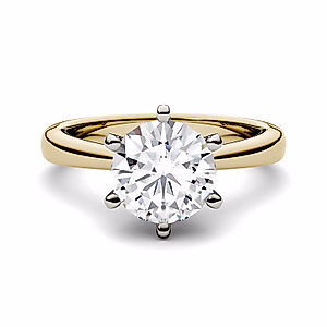 Charles & Colvard Created Moissanite 8mm Round Cut Engagement Ring for Women | 1.9 cttw DEW | Lab Grown | Solid 14K Yellow Gold | Size 6