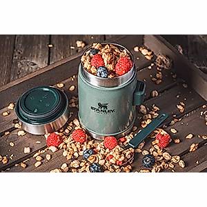 Stanley Classic Legendary Food Jar 0.4L Hammertone Green with Spork – BPA Free Stainless Steel Soup Flask - Keeps Cold or Hot for 7 Hours - Leakproof - Dishwasher Safe