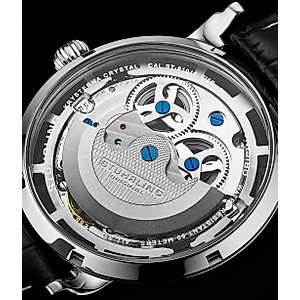 Stuhrling Original Legacy Men's Automatic Watch Stainless Steel 46 MM Case Genuine Leather Strap Watch Black (Silver)