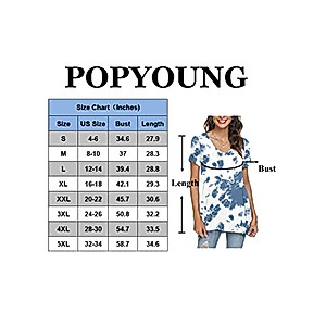 POPYOUNG Women's Summer Casual Short Sleeve Tunic Tops to Wear with Leggings V-Neck T-Shirt Loose Blouse,Lace Hem XL, Stripe Black