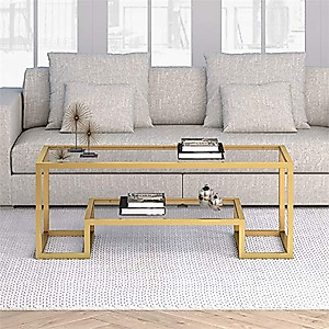 Henn&Hart 45" Wide Rectangular Coffee Table in Brass, Modern coffee tables for living room, studio apartment essentials