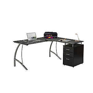 Techni Mobili Modern L Shaped Computer Desk with File Cabinet and Storage, Workstation Table with MDF Panels and PVC Laminate Veneer Surface, Espresso