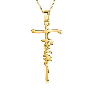 sovesi Faith Cross Necklace for Women 14K Gold Plated Cross Pendant Hope Necklaces Religious Jewelry Gift for Women Gold Faith