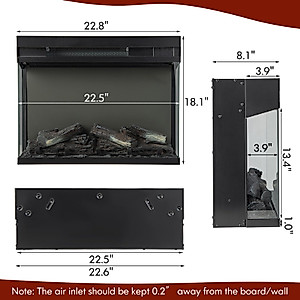 ORALNER Electric Fireplace Insert 23 Inch, 3-Sided Glass Fireplace Heater w/Remote Control & 8H Timer, Thermostat, Overheat Protection, Indoor Recessed Fireplace Insert for TV Stand, 1500W, Black