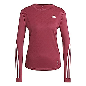 adidas Women's Own The Run 3-Stripes Long Sleeve, Wild Pink, Small