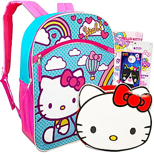 Hello Kitty Backpack and Lunch Box Set for Kids Boys Girls -- 5 Pc 16" Kitty Backpack, Lunch Bag, and More Bundle (Hello Kitty Party School Supplies).
