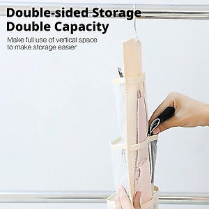 Teatalk Hanging Closet Organizer, Durable Storage with 36 Mesh Pockets and Rotating Metal Hanger, Double-Sided Shelf Wardrobe Bag, Pink (HCO02S36F)