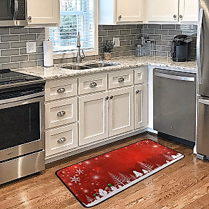 Kitchen Rugs Christmas Tree Snowman Design Non-Slip Soft Kitchen Mats Bath Rug Runner Doormats Carpet for Home Decor, 39" X 20"