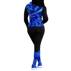 Akmipoem Autumn Long Sleeve 2 Piece Outfit Full Zip Up Jacket+Skinny Pants Set for Young Ladies Blue L