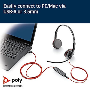 Plantronics - Blackwire 3325 Wired Stereo Headset with Boom Mic (Poly) - Connect to PC/Mac via USB-A or mobile/tablet via 3.5 mm connector - Works with Teams, Zoom & more