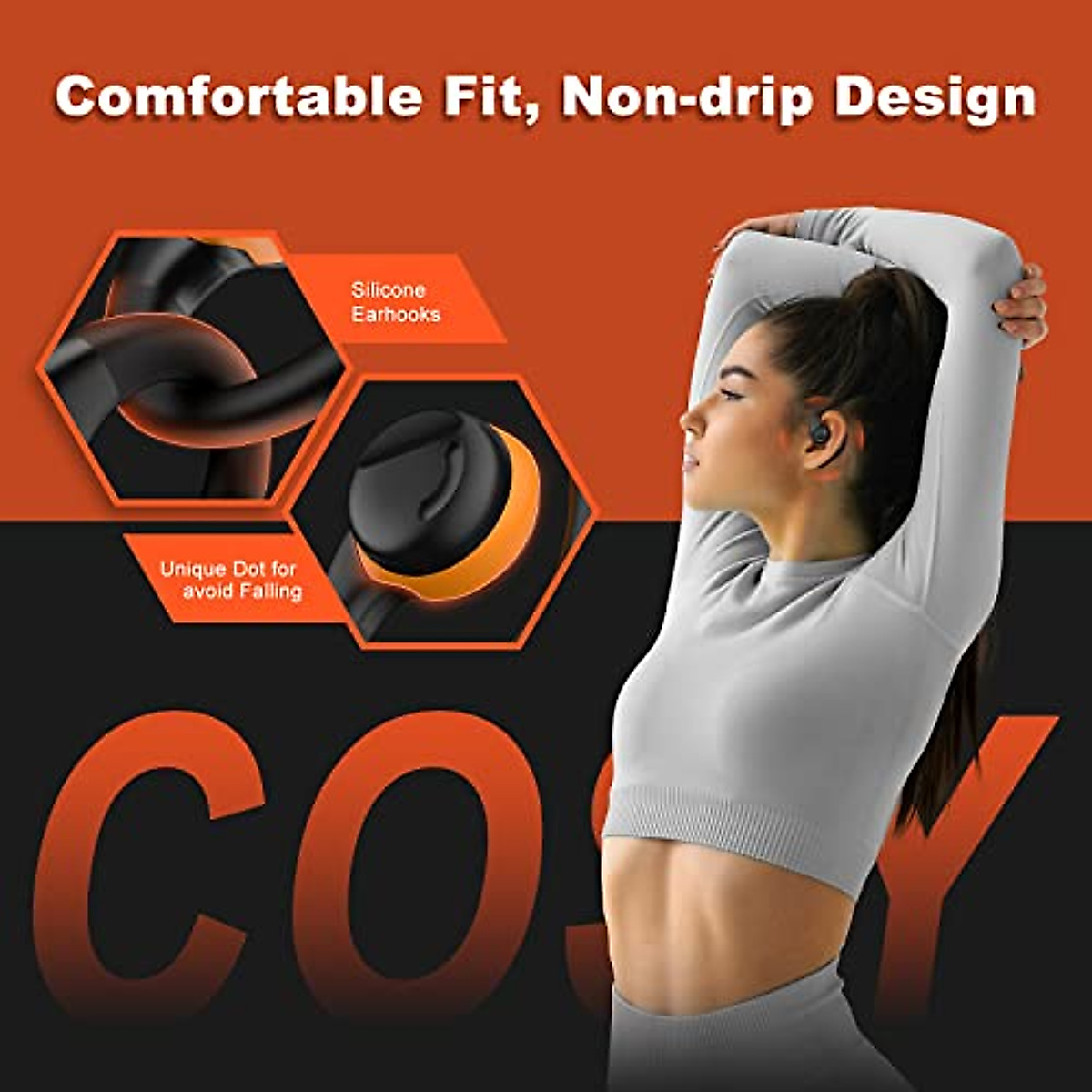 Jzones Open Ear Headphones Wireless Bluetooth 5.3, Open Ear Earbuds with Dual 16.2mm Dynamic Drivers 60 Hours Playtime Waterproof Sport Earbuds for Android iPhone TV