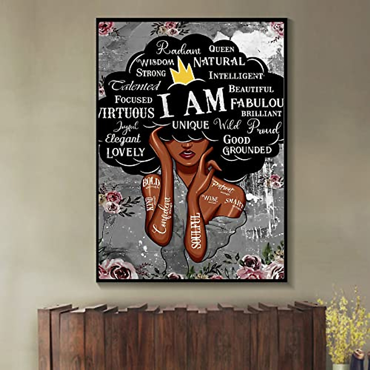 LLOSEUP African Queen Canvas Wall Art Black Women Canvas Paintings Black Girl Wall Art African American Abstract Nordic Pictures Posters Prints for Living Room Wall Decoration Artwork Unframed