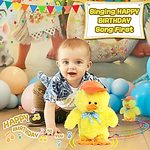 LUKETURE Easter Duck Toys for 1-3 Toddlers – Talking Toy That Repeats What You Say, Dancing Walking Baby Crawling Yellow Duck Singing 30 Songs, for 1 Year Old Girl Birthday