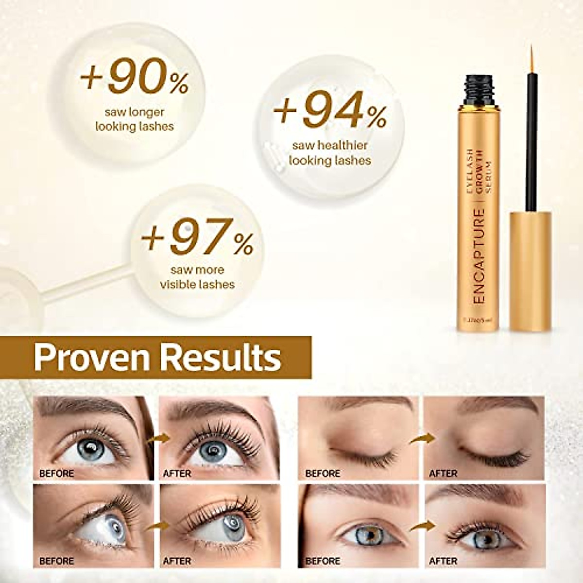 Premium Eyelash Serum by Getsocio, Lash Boosting Serum for Longer, Fuller Thicker Looking Lashes (3ML),Gold,0.1