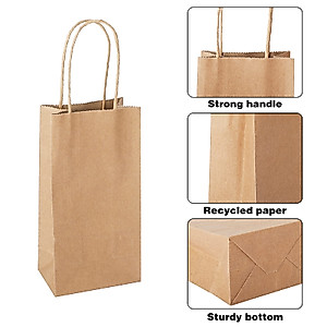 TOMNK 75pcs Small Kraft Paper Bags with Handles 6.9x3.5x2.4 Inches Mini Brown Gift Bags for Wedding, Birthday Party, Baby Shower