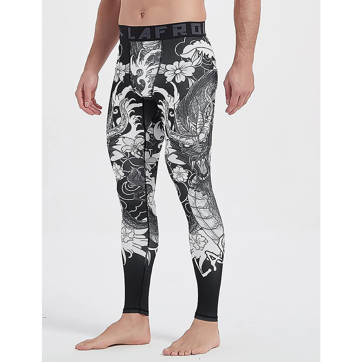 LAFROI Men's Quick Dry Cool Compression Fit Tights Leggings Waistband-YSK08 Dragon Size LG