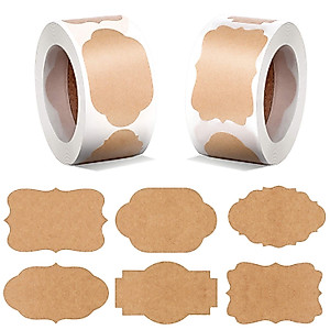 Outus 600 Pieces Kraft Gift Tag Stickers Christmas Blank Tags Label Stickers Self Adhesive for Holiday Handmade Gifts, Baking, Glass Bottles, 6 Styles
