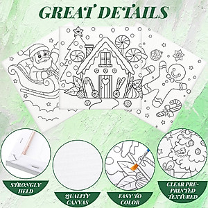 Cholemy 12 Set Christmas Pre Drawn Canvas for Painting 10 x 10 Inch Xmas Trees Santa Snowman Canvas Boards with 12 Acrylic Paints and 12 Paintbrushes for Adults DIY Art Paint Supplies, 12 Styles