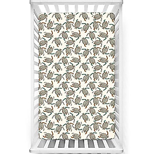 Retro Themed Fitted Mini Crib Sheets,Portable Mini Crib Sheets Soft Toddler Mattress Sheet Fitted-Crib Mattress Sheet or Toddler Bed Sheet,24“ x38“,Dark Peach Seafoam