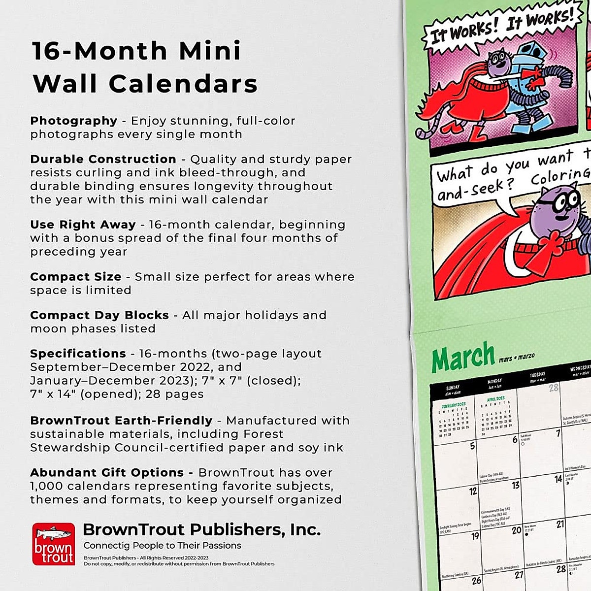 Dog Man | 2023 7 x 14 Inch Monthly Mini Wall Calendar | BrownTrout | DogMan Canine Book