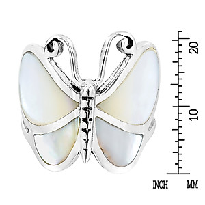 AeraVida Captivating Butterfly Motif White MOP Statement .925 Sterling Silver Ring | Statement Fashion, Promise Ring, Couple Unisex Ring | Jewelry Gift for All Occasions | Size 8