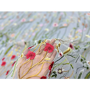 Buchuang Lace Fabric, 2 Yards Beautiful Seaweed Floral Embroidery Lace Tulle Fabric White Mesh Fabric DIY Wedding Sewing AccessoriesParty Dress (White mesh)