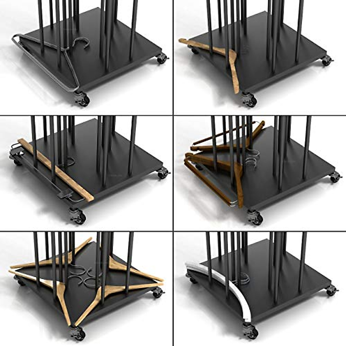 Hanger Organizer Stacker,4 in 1 Hanger Rack Stand with Swivel Caster Wheels for Laundry Room, Retail Store (Black, 1)