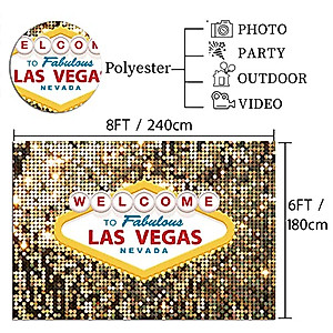 8x6ft Welcome to Las Vegas Party Backdrop for Photography Casino Night Poker Themed Birthday Party Photo Background Gold Luxury Prom Costume Dress-up Party Photoshoot Banner