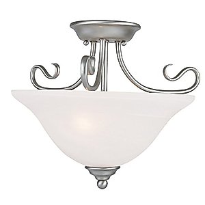 2 Light Brushed Nickel Ceiling Light Fixture with White Alabaster Glass Shade