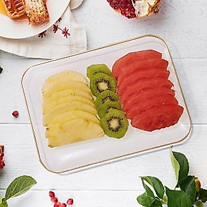 3 Pack Plastic Serving Trays for Party - Gold Serving Tray 8 by 11 Inch - Heavy Duty Dessert Trays for Food - Rectangular Party Serving Trays for Entertaining - Premium Party Trays - Clear Platters
