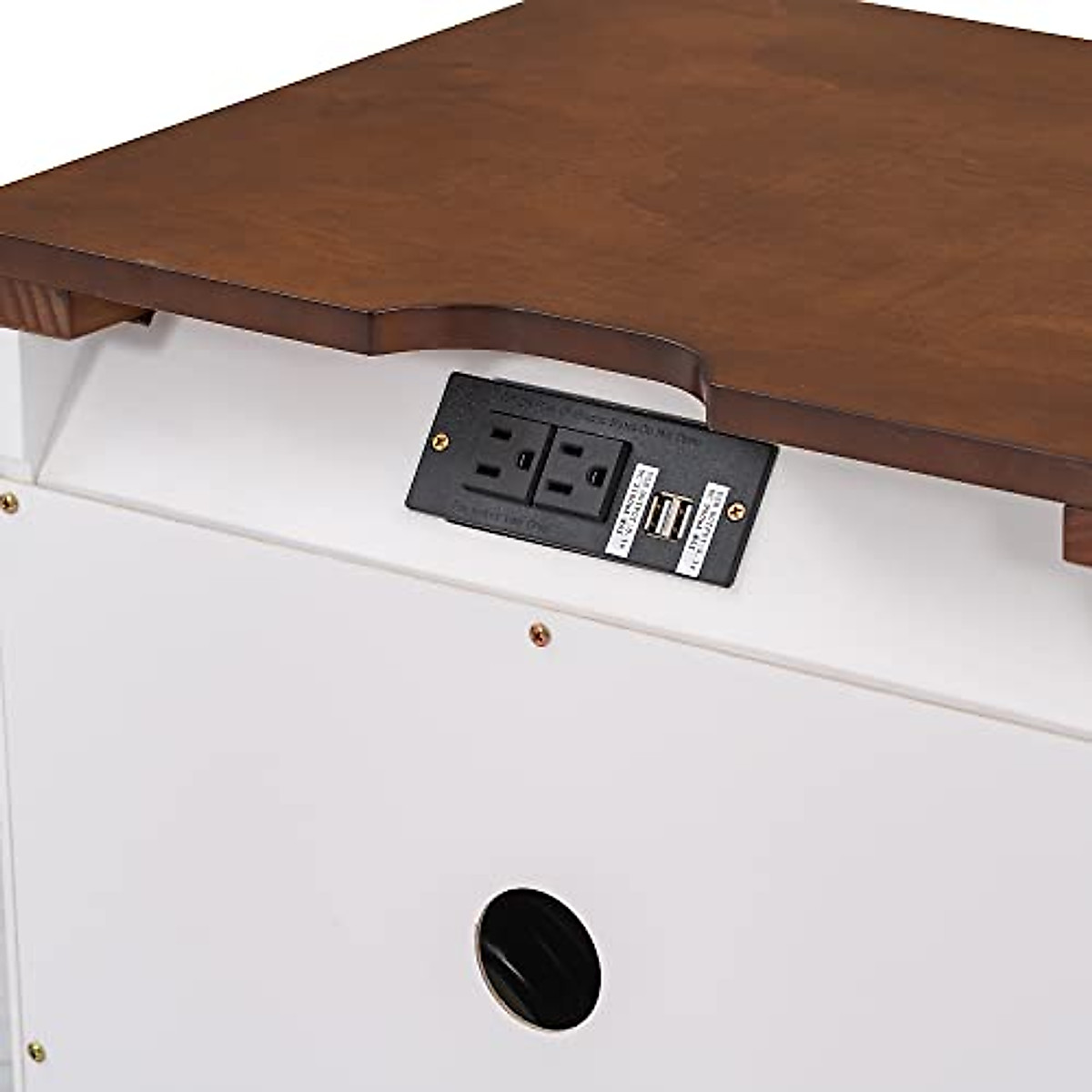 Flieks Wooden Nightstand with USB Charging Ports and Three Drawers,End Table for Bedroom,White+Walnut