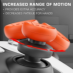 PlayRealm NO FALLING OFF Thumbstick Extender & Silicone Grip Cover 2 Sets for PS5 & PS4 Controller (Turbo Orange)