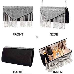 Yokawe Crystals Clutch Purses for Women Bling Tassel Rhinestone Evening Bag Crossbody Bags Wedding Prom Club Party Handbags