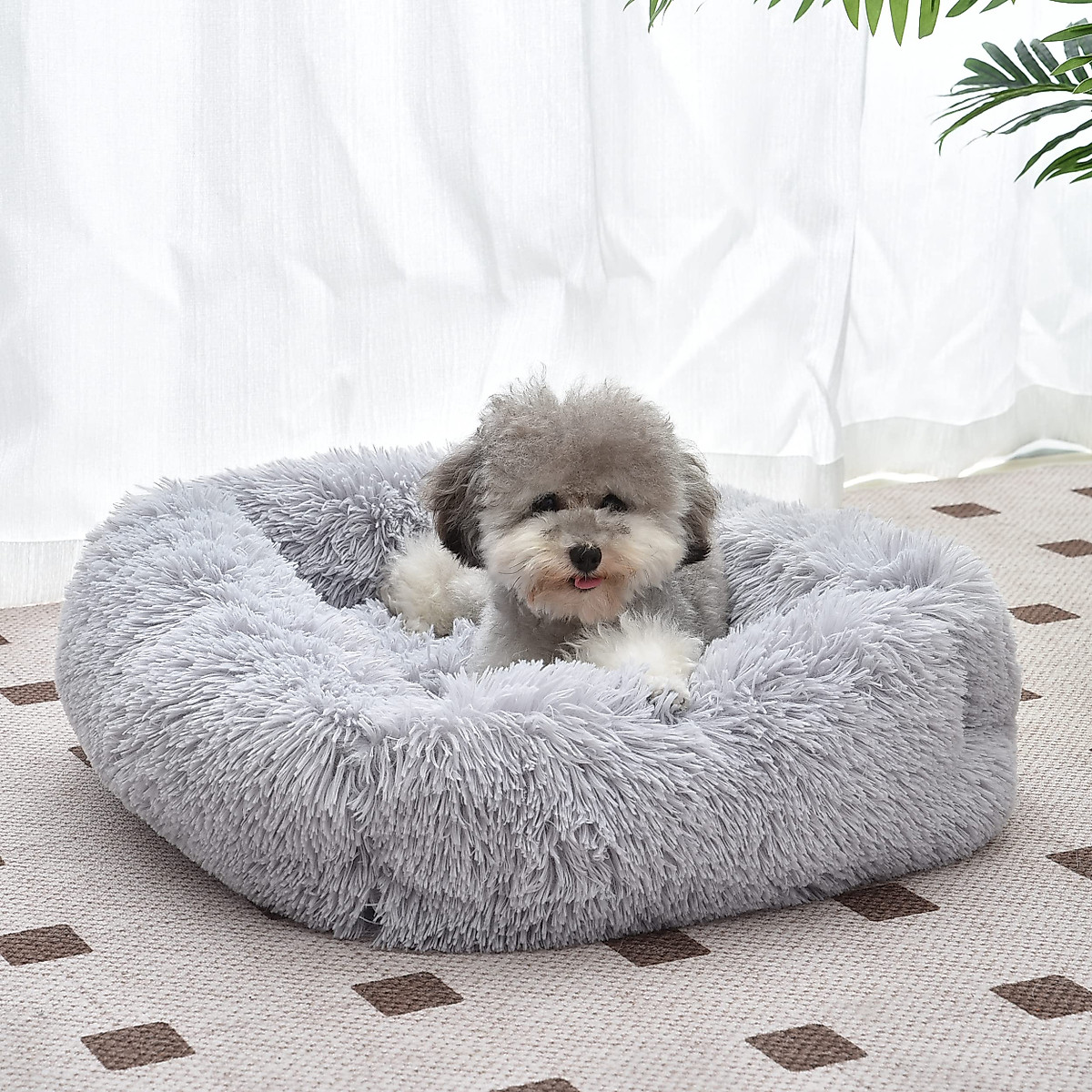 Gavenia Cat Bed for Indoor Cats,24 inch Soft Long Plush Cushion Washable Pet Bed Calming Self-Warming square Cat and Dog Bed Anti-Slip & Waterproof Bottom Cushion (24 x 20 x 7 inch, Grey)