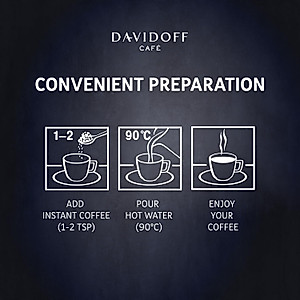 DAVIDOFF Crema Intense Instant Coffee - Smooth and Rounded - Full-body. Delicate Aroma and Elegant Acidity - 100% Arabica Beans - 9/12 Intensity. 10/12 Roasting. 4/12 Acidity - 1 x 3.17 oz