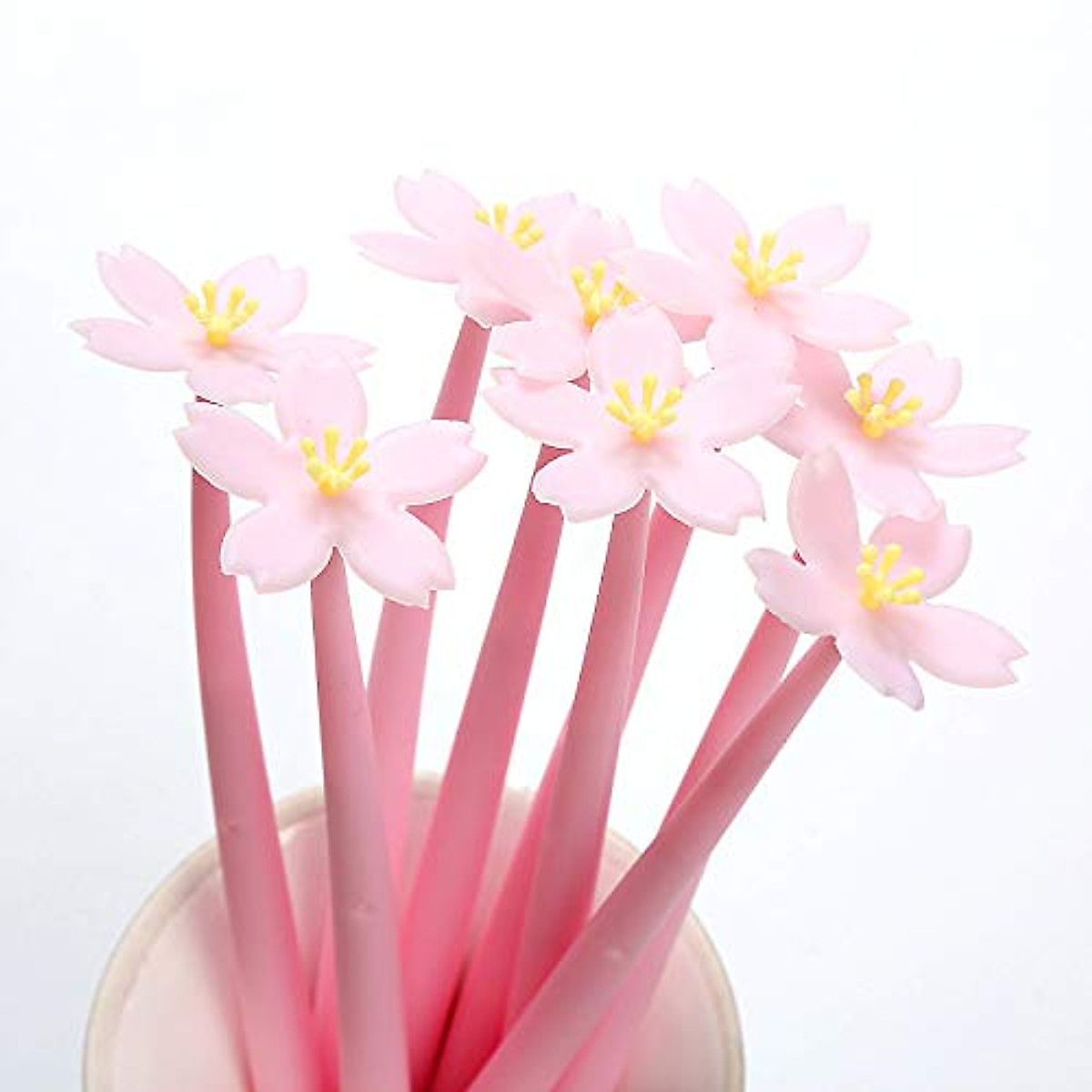 Chris.W 12Pcs Cute Cherry Flower Pens Creative Gel Ink Pens, Party Favor Decor, Office Supplies, Black 0.5mm (Pink)