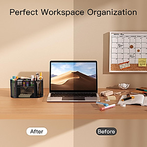 Desk Organizer Mesh Desktop Office Supplies Multi-functional Caddy Pen Holder Stationery with 8 Compartments and 1 Drawer for Office, Home, School, Classroom by Pipishell