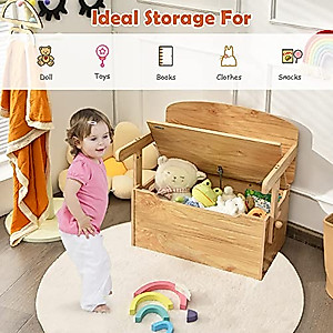 HONEY JOY Kids Table and Chair Set, 3-in-1 Convertible Wooden Toy Storage Bench with Handle, Toddler Furniture Set for Daycare Playroom, Gift for Boys Girls 3+ (Natural)